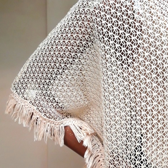 Pinky | Jackets & Coats | Pinky Boho Open Netting Wfringe Poncho | Poshmark